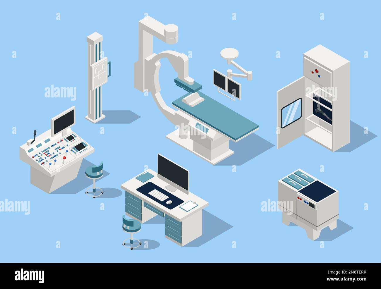 X ray isometric set with healthcare equipment symbols isolated vector ...