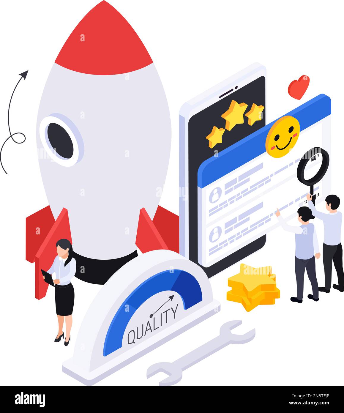Business growth strategy isometric composition with icons of rocket ...