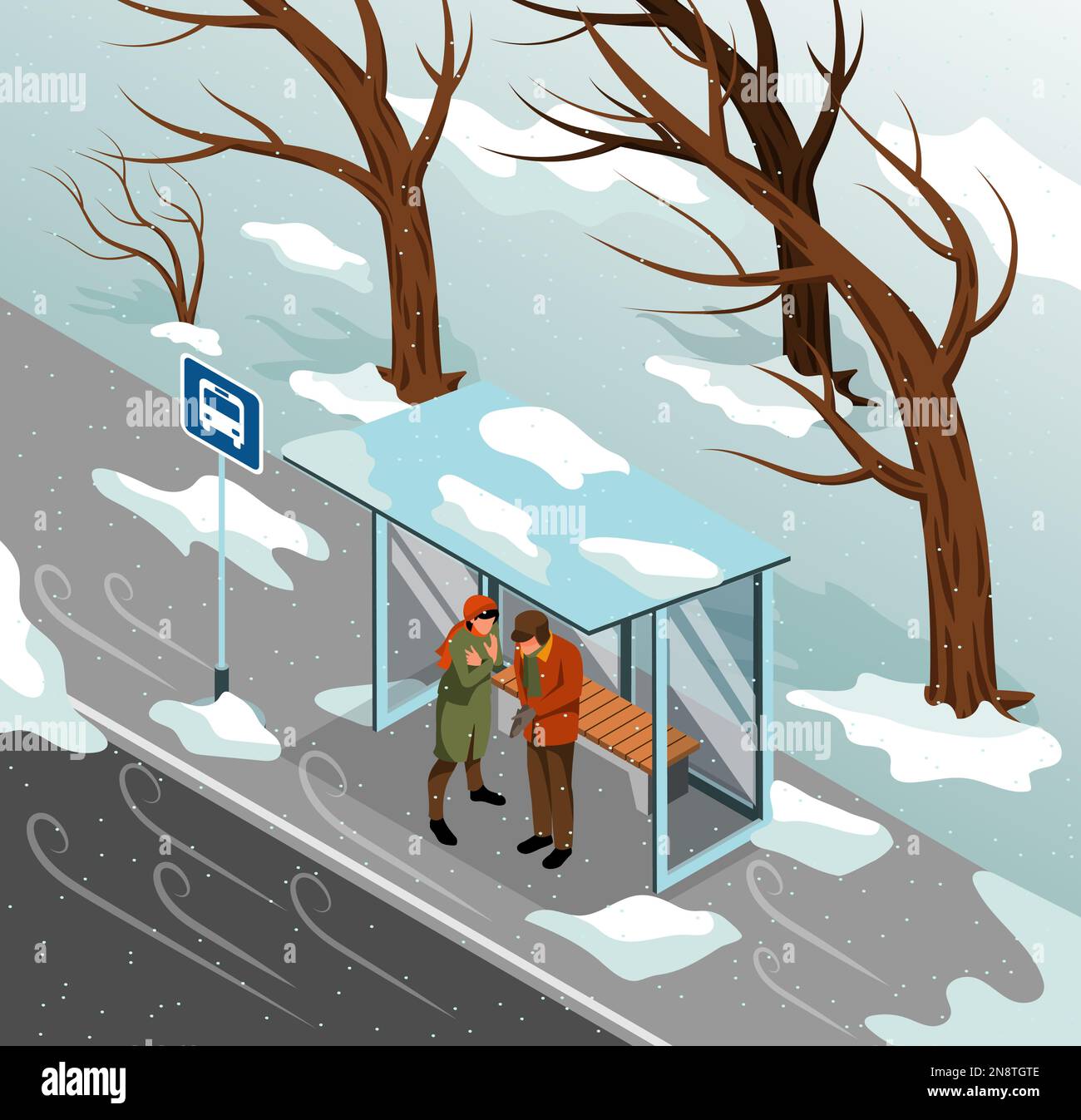Isometric storm weather composition couple escaping the strong wind and ...