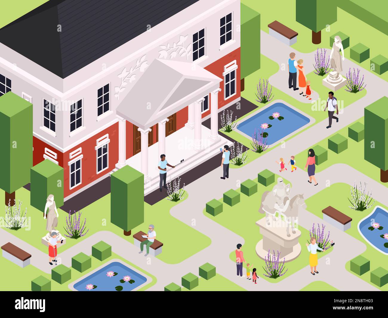 Classic architecture isometric composition with outdoor scenery with ...