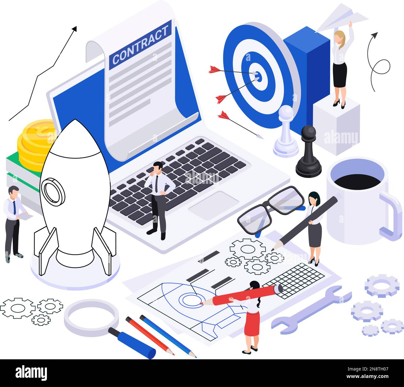 Business growth strategy isometric composition with workplace elements ...