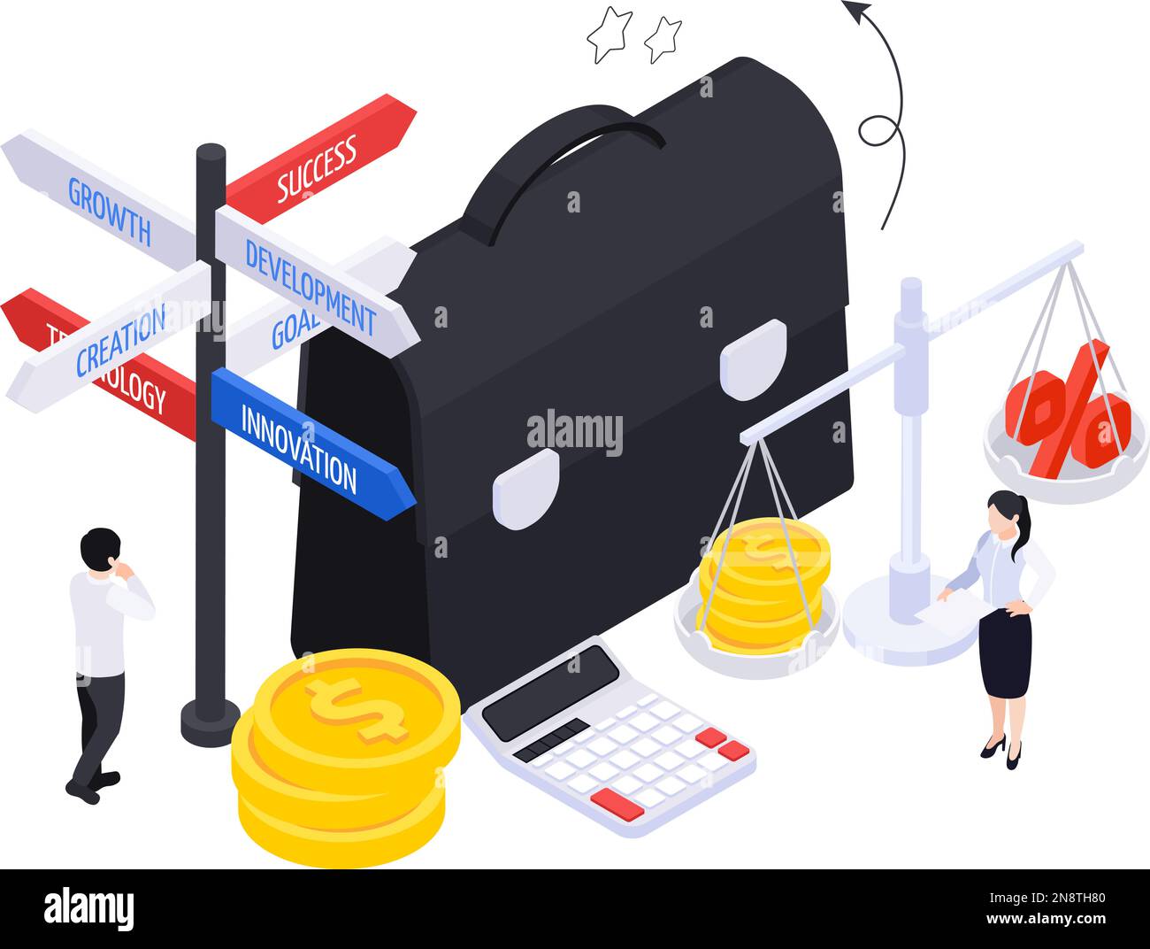 Business growth strategy isometric composition with direction post ...