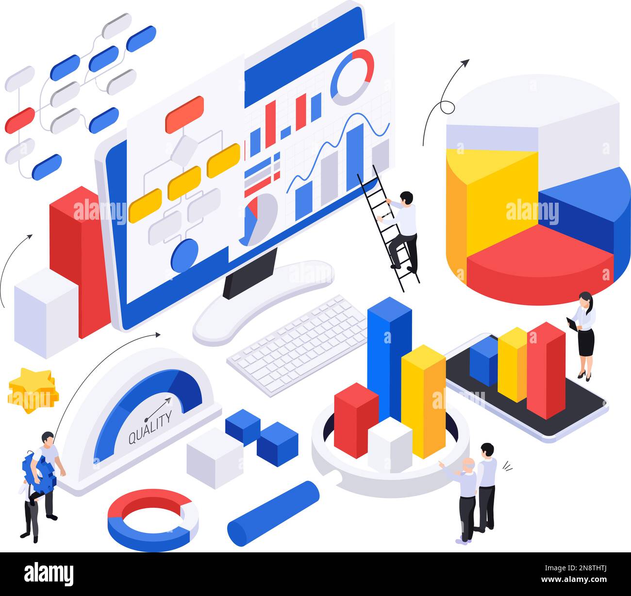 Business growth strategy isometric composition with bar chart and ...