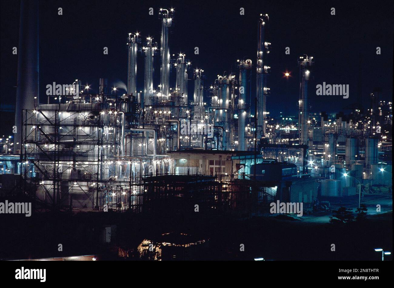 The Idemitsu Petrochemical plant in Tokuyama City is seen at night in ...