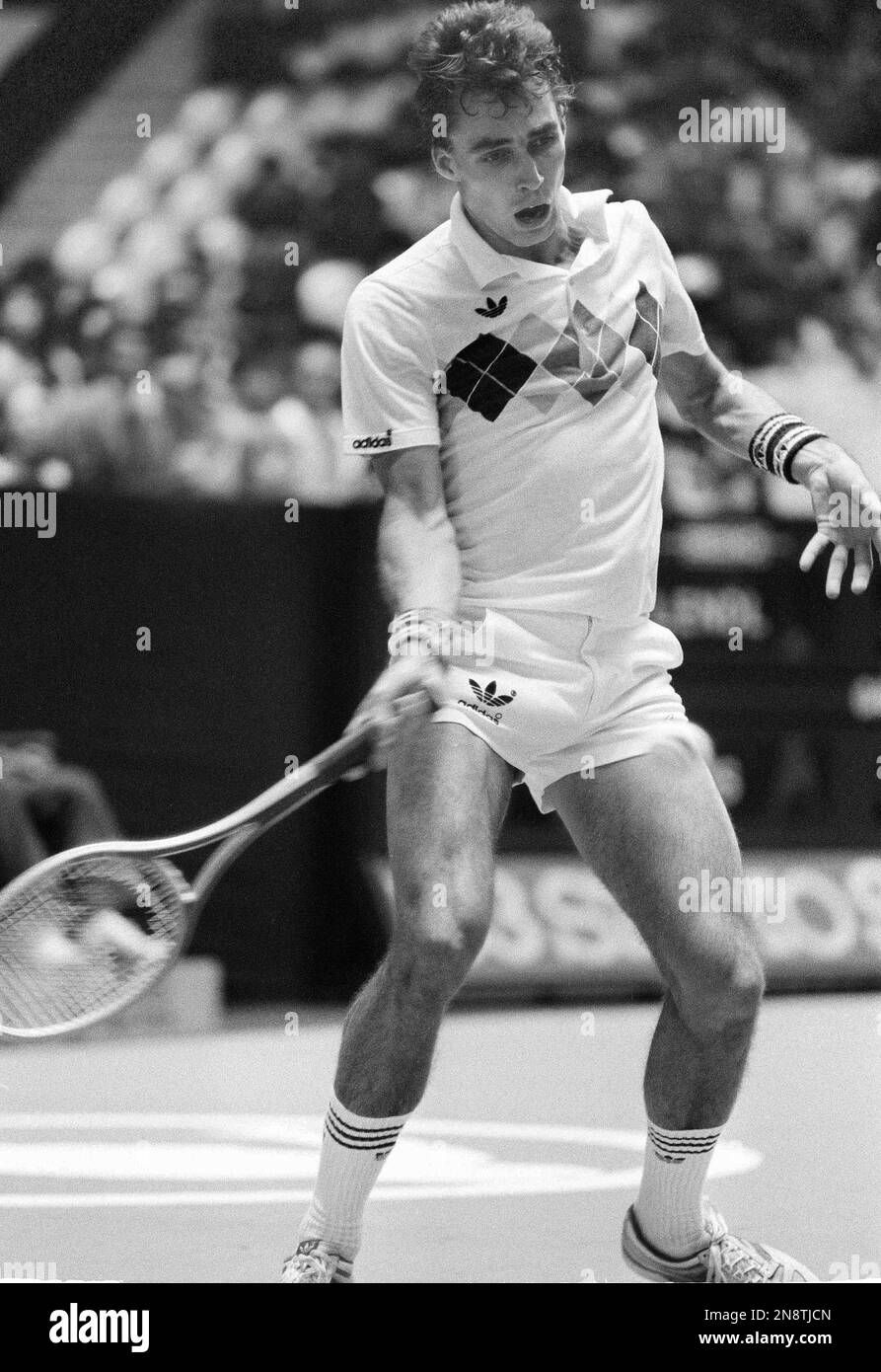 Ivan Lendl of Czechoslovakia returns a strong forehand against Scott ...