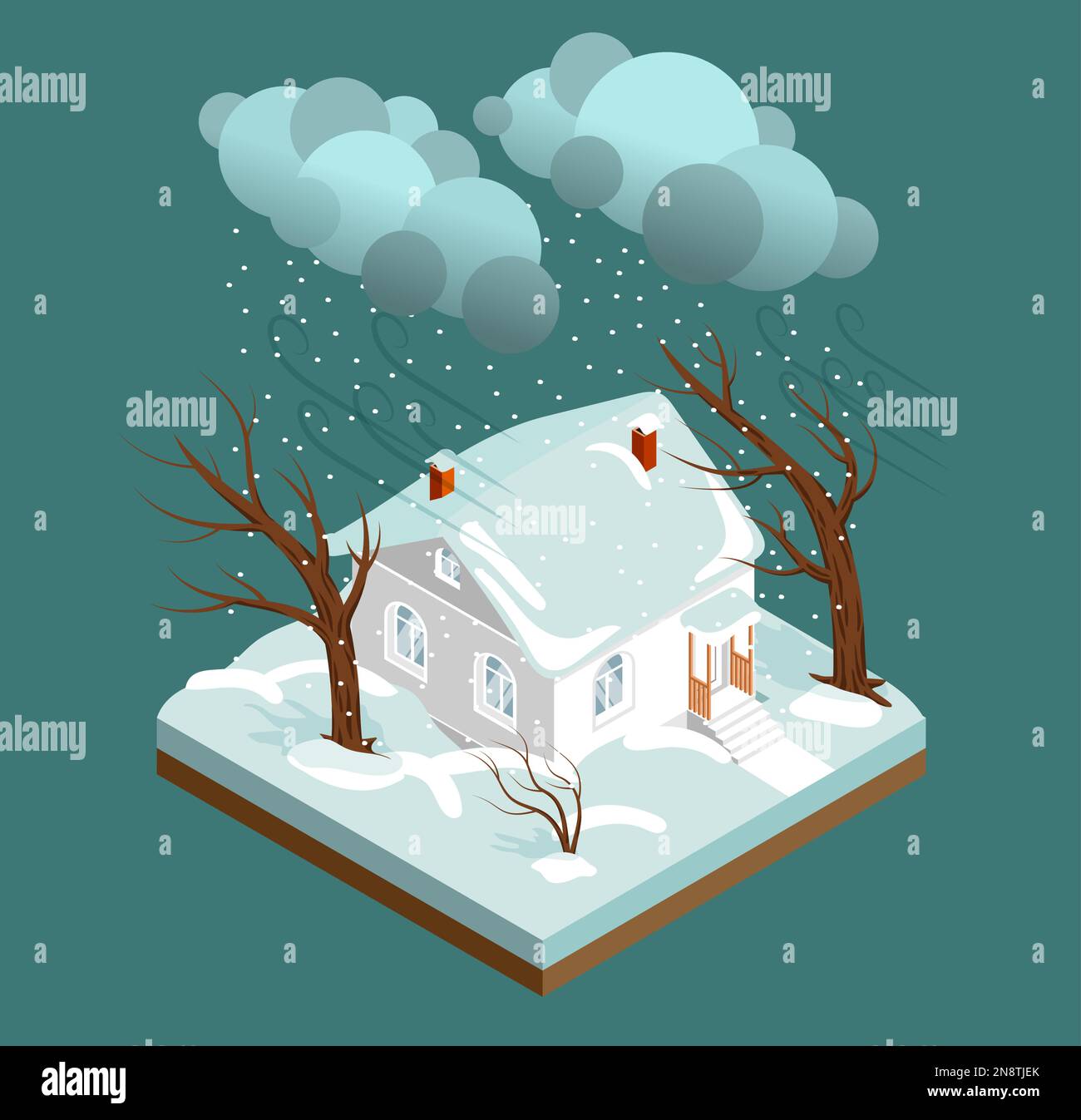 Isolated isometric storm weather large house and the adjacent territory ...
