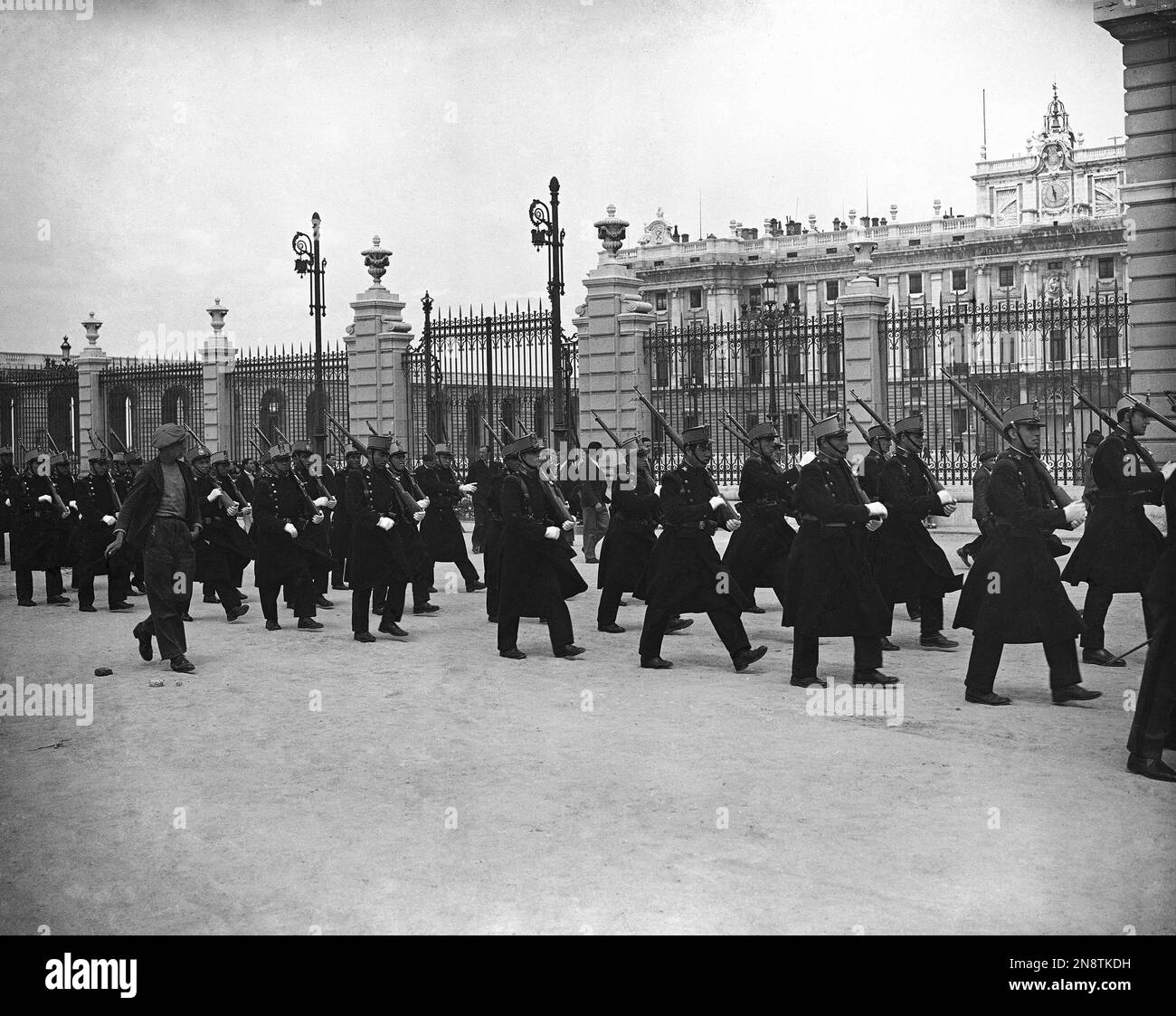 The Republican Guard leaving the Royal Palace, in Madrid, on July 20 ...