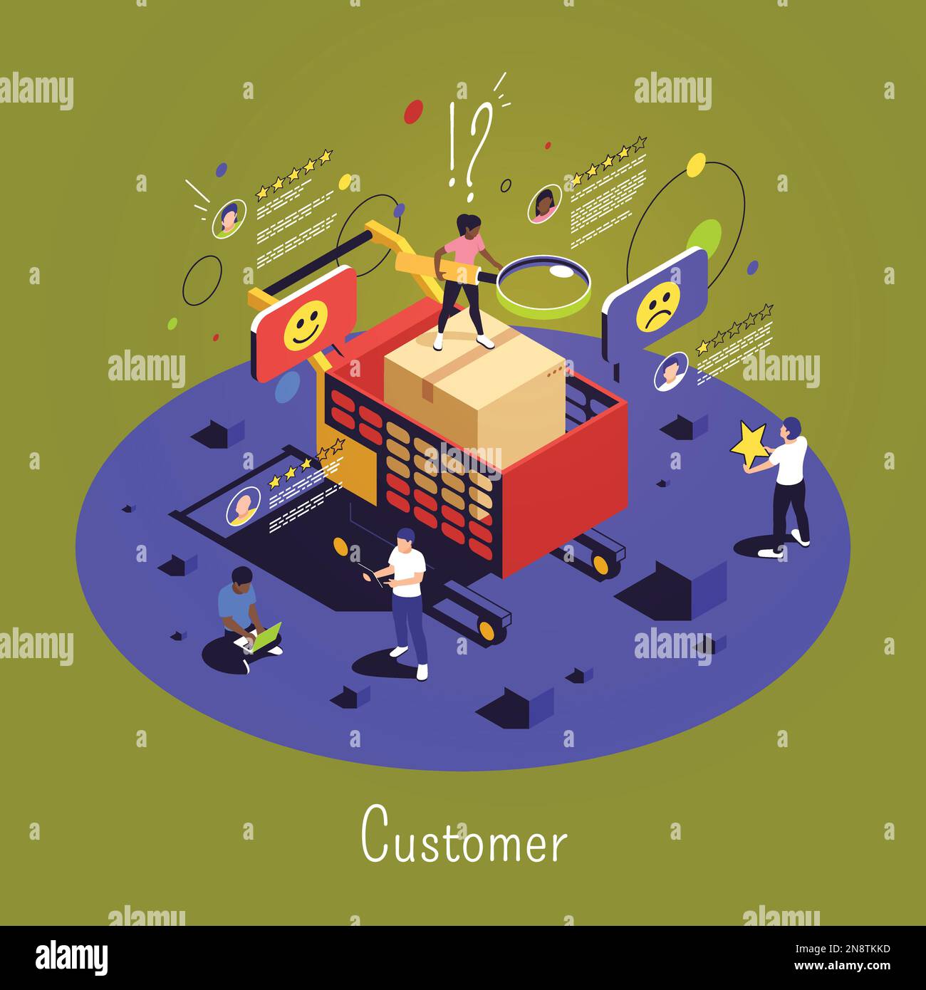 Customer isometric composition with people performing quality control ...
