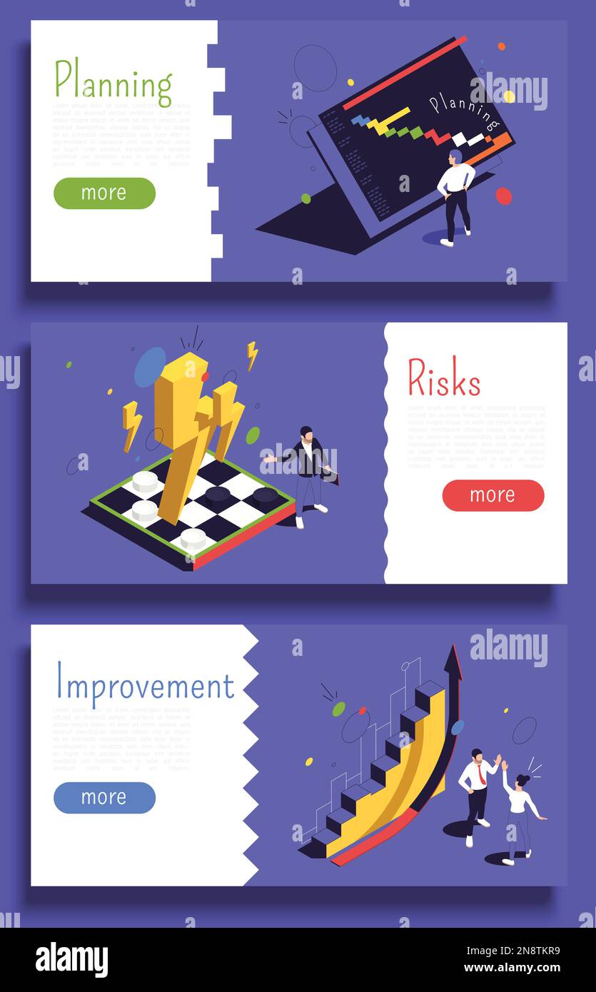 Product quality control three web banners illustrating information ...