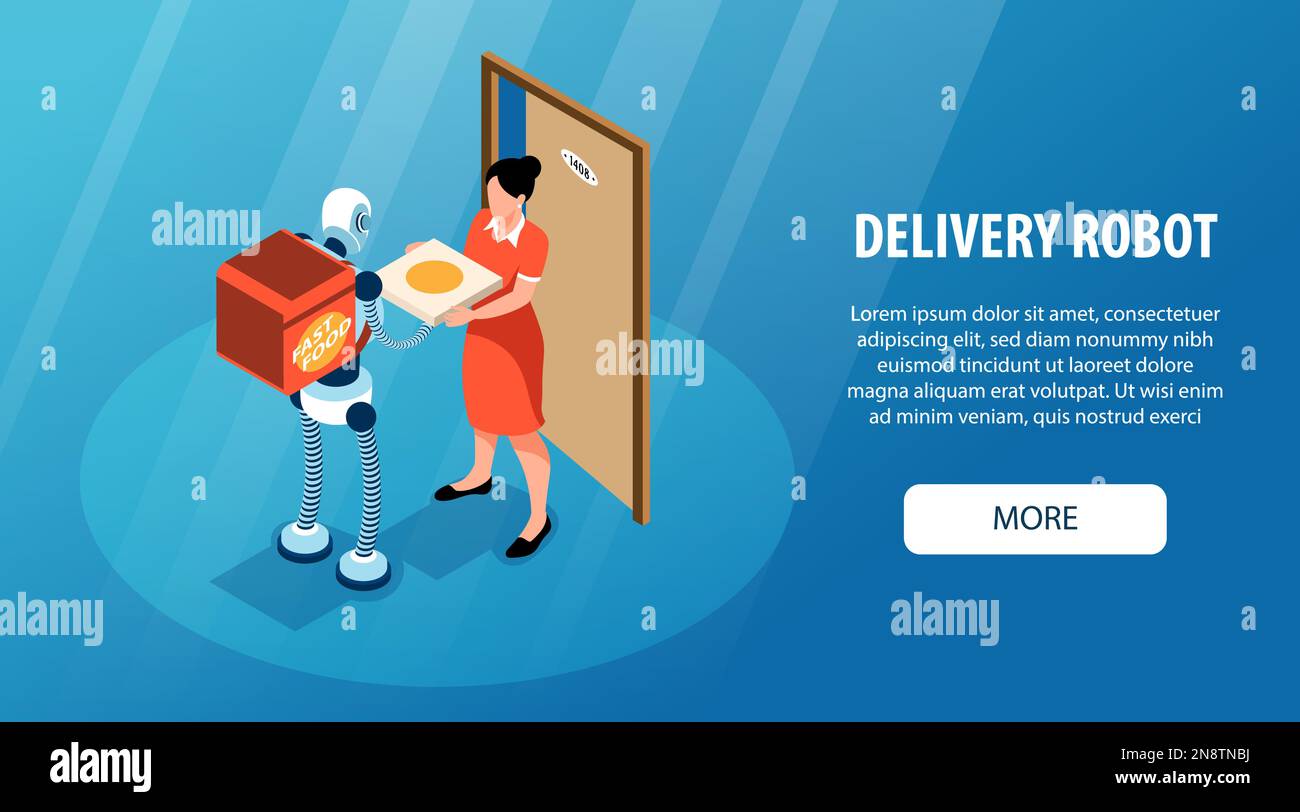 Isometric robot assistant horizontal banner with delivery robot ...