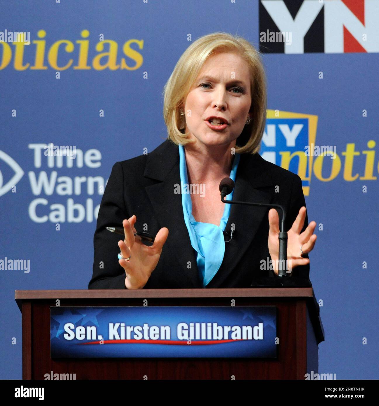 Sen. Kirsten Gillibrand, D-N.Y., speaks during a debate at Skidmore ...