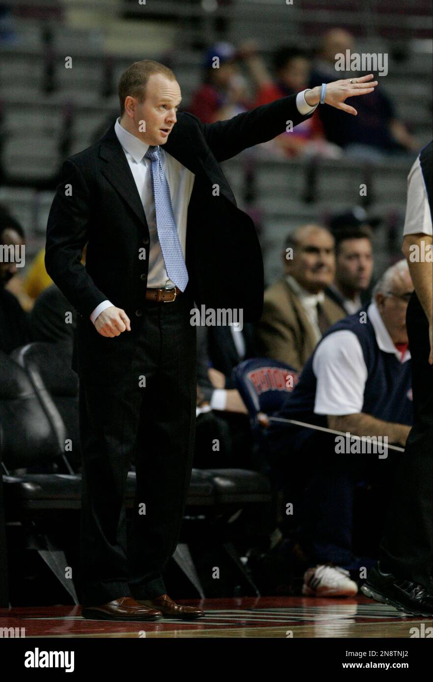 Detroit Pistons coach Lawrence Frank directs his team from the bench ...
