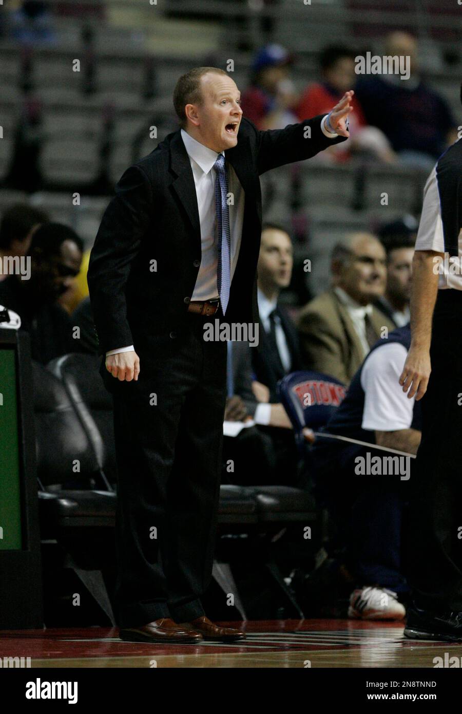 Detroit Pistons coach Lawrence Frank directs his team from the bench ...