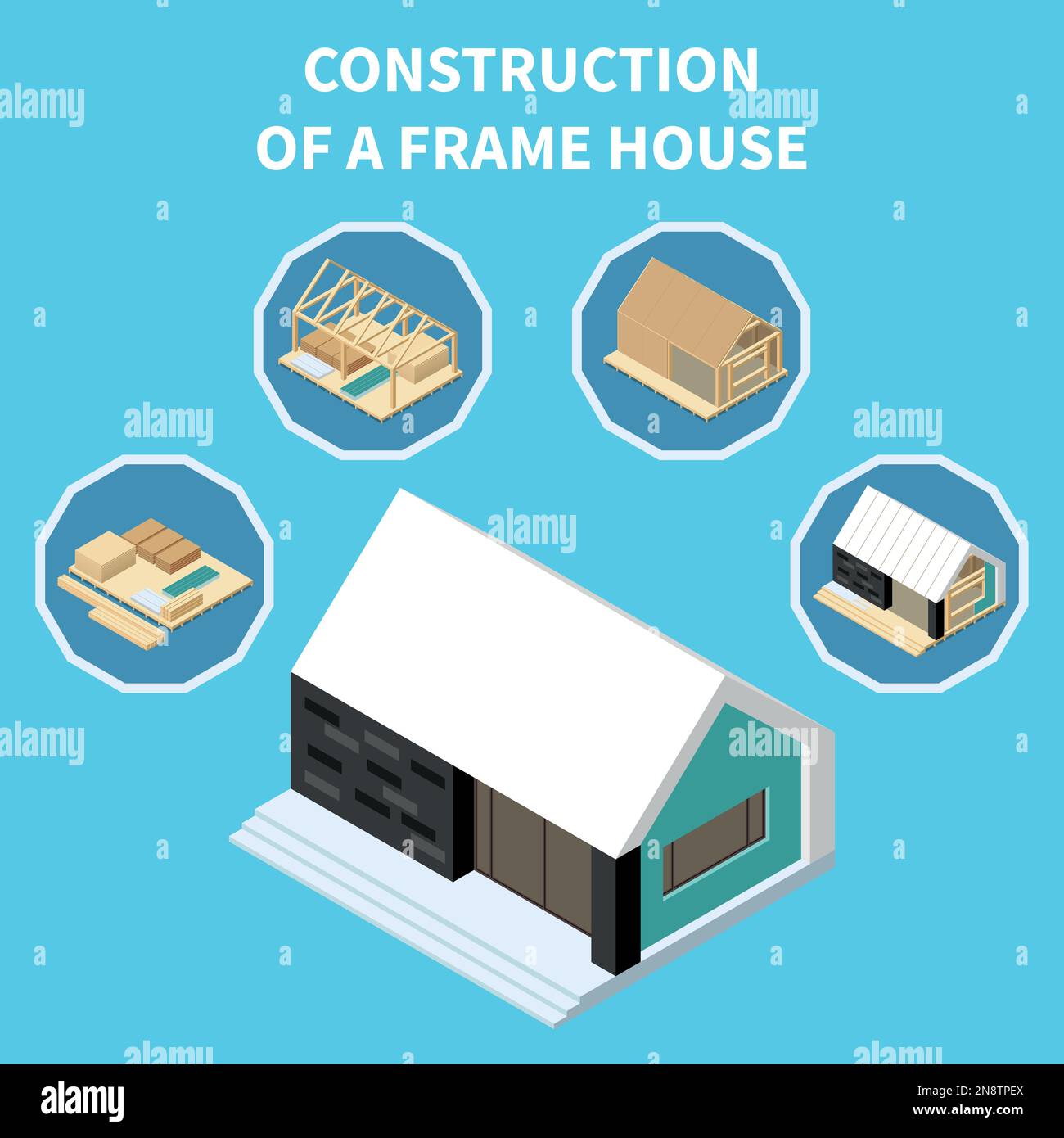 Modular building isometric concept with steps of frame house ...