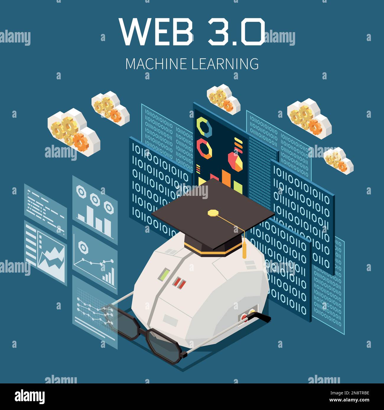 Web 3.0 technologies isometric concept with machine learning symbols ...