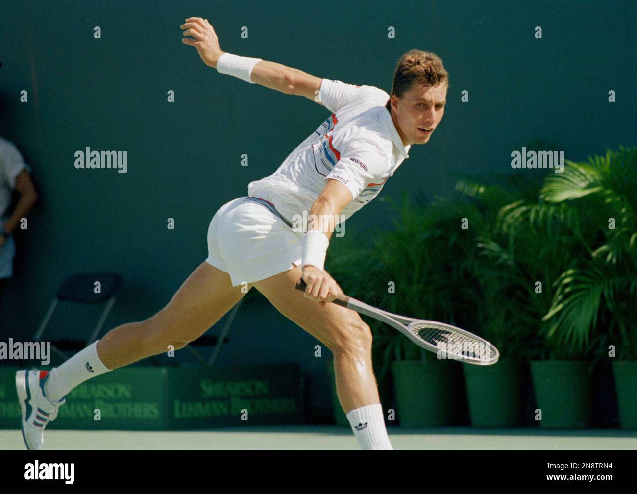 Ivan Lendl of Czechoslovakia returns the ball during his match against ...