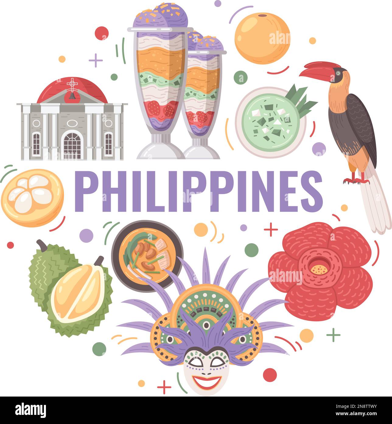 Philippines travel cartoon concept with touristic attraction and local ...