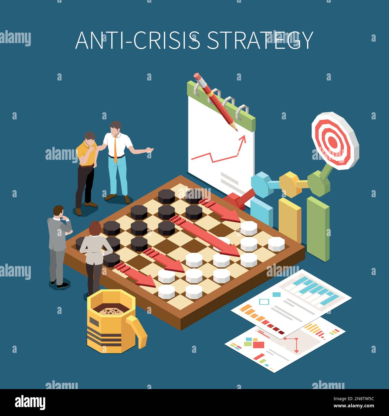 Anti-crisis strategy isometric concept with professional business ...