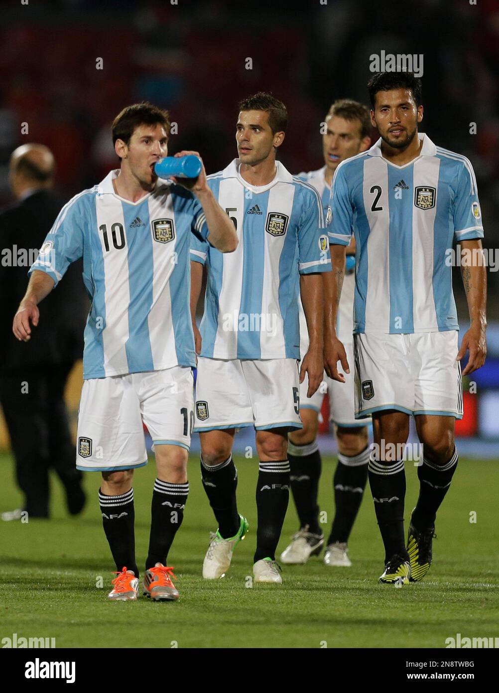Argentina's players, from left, Lionel Messi, Fernando Gago, Hugo ...