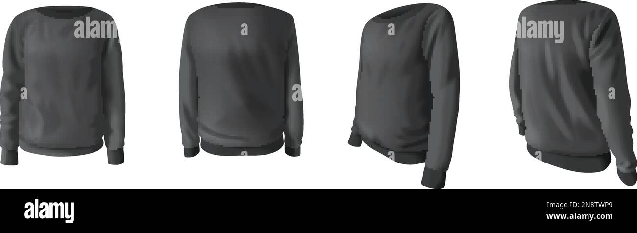 Realistic unisex sweatshirt icons set in black color isolated vector ...