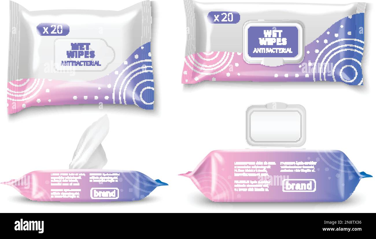 Wet tissue packaging realistic mockup set isolated vector illustration hi-res stock photography ...