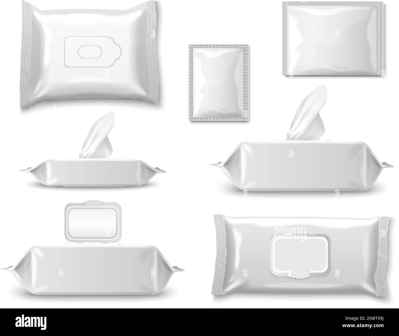 Wet tissue packaging realistic mockup set isolated vector illustration ...