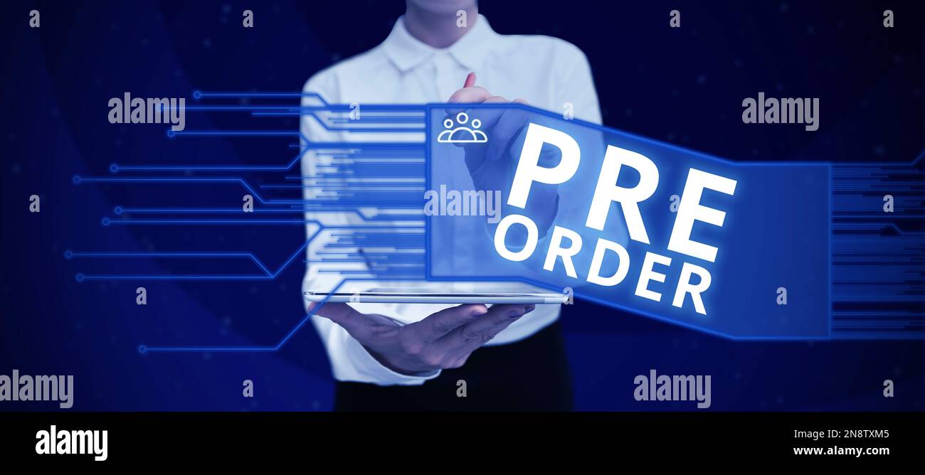 Text caption presenting Pre Order. Business approach an order for a ...