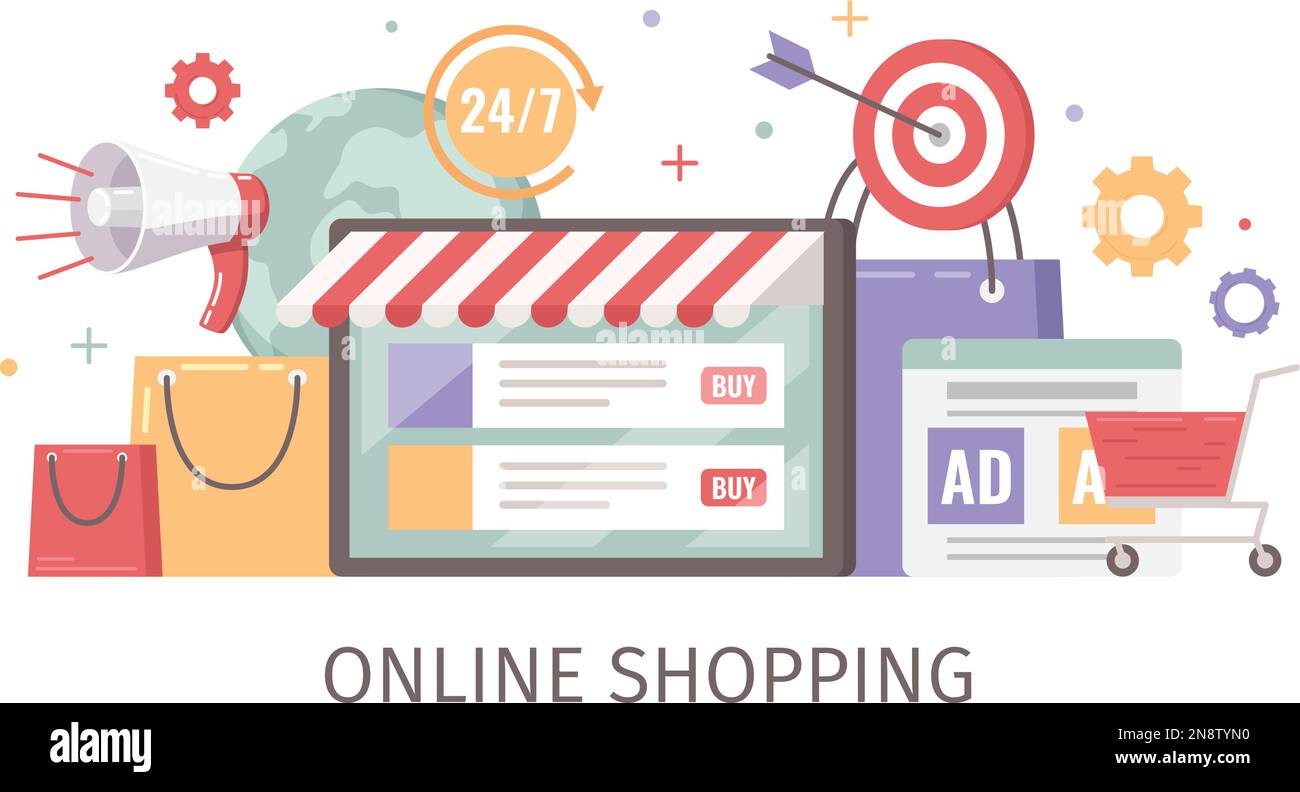 Business digital transformation flat concept with online shopping ...