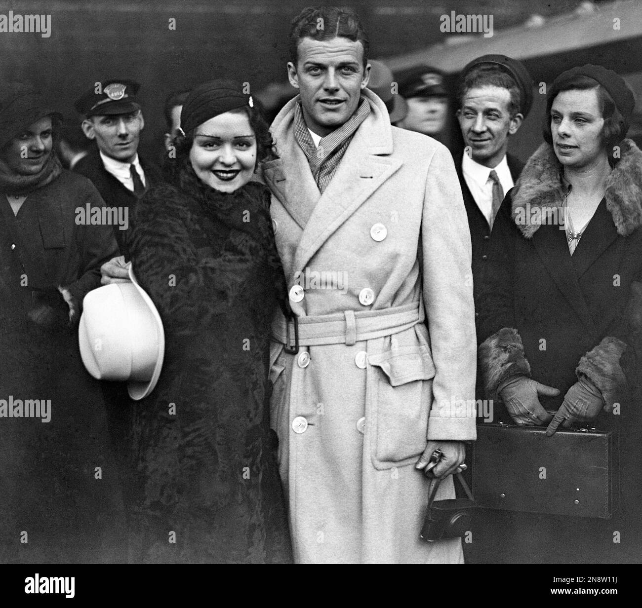 Actress Clara Bow and her husband Rex Bell arriving at Waterloo Station ...
