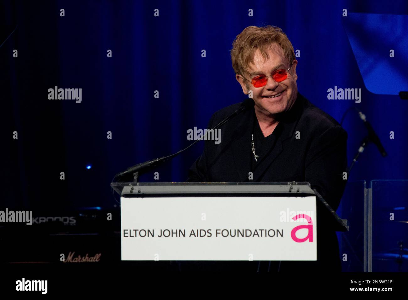 Elton John appears on stage at Elton John's AIDS Foundation's 11th ...