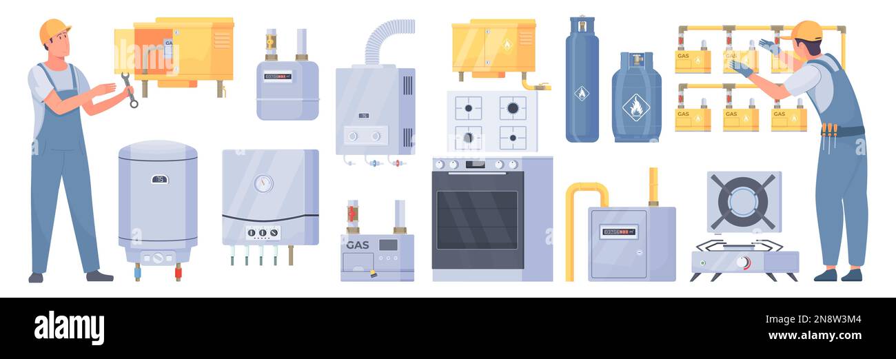 Household gas appliance flat set with stove cooker heater tank panel ...