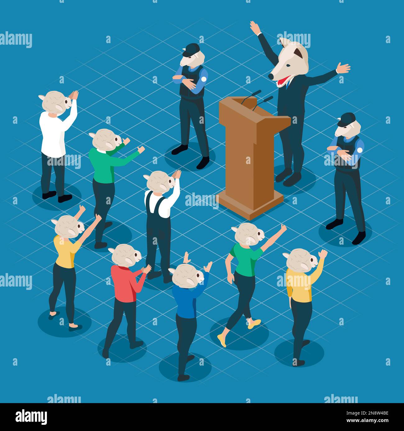 Propaganda crowd isometric composition with human character of ...
