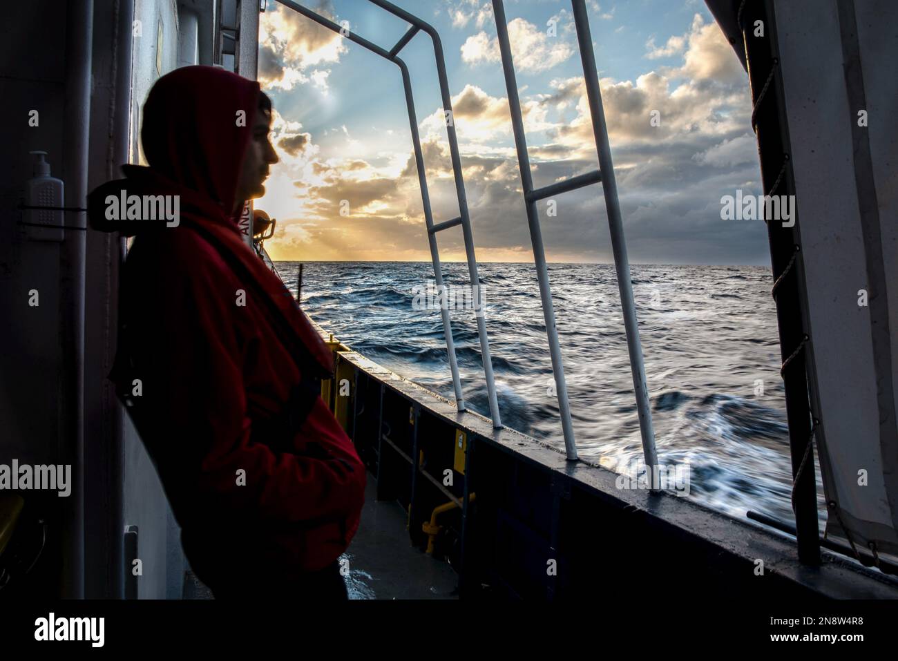 Mediterranean Sea, Spain. 11th Feb, 2023. A sailor on the rescue vessel ...