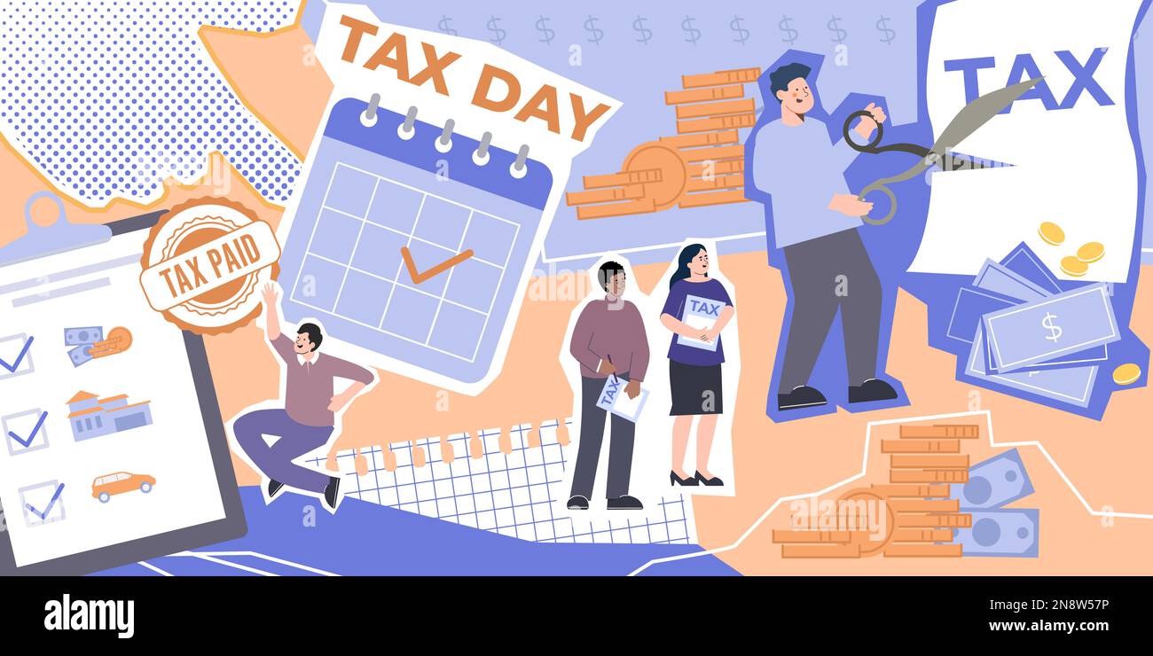 Tax people flat composition with collage of checkbox lists calendar ...