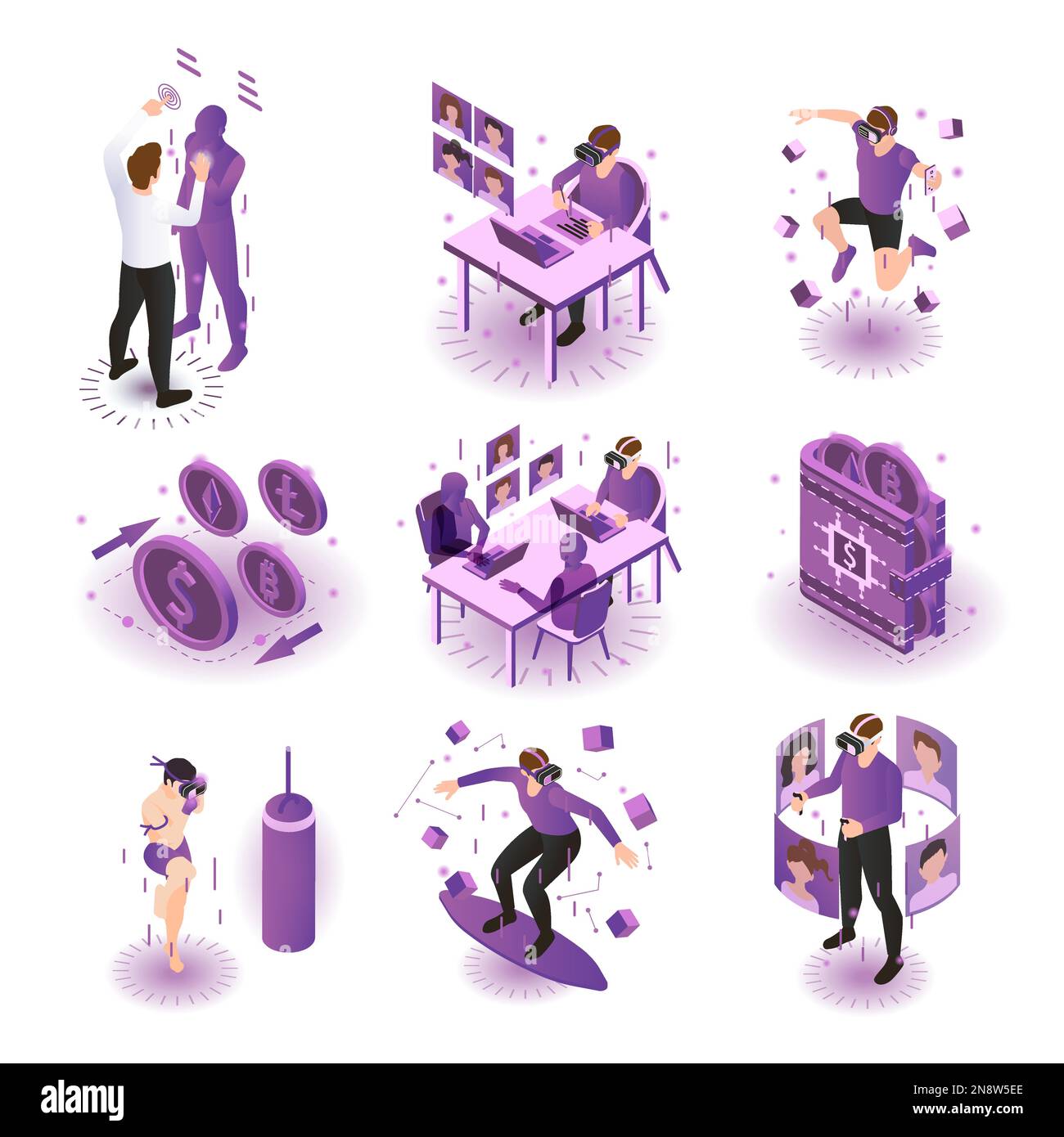 Metaverse color isometric set of compositions with virtual reality ...