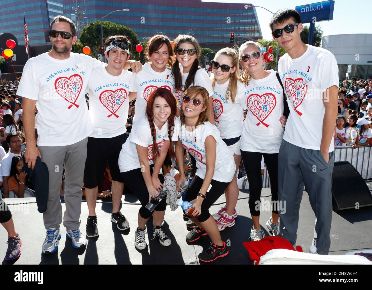 Cast of Awkward (Back L - R) Mike Faiola, Wesam Keesh, Nikki Deloach ...