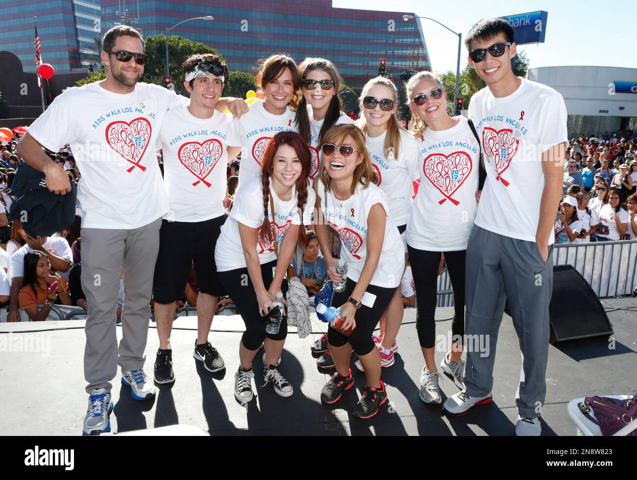Cast of Awkward (Back L - R) Mike Faiola, Wesam Keesh, Nikki Deloach ...