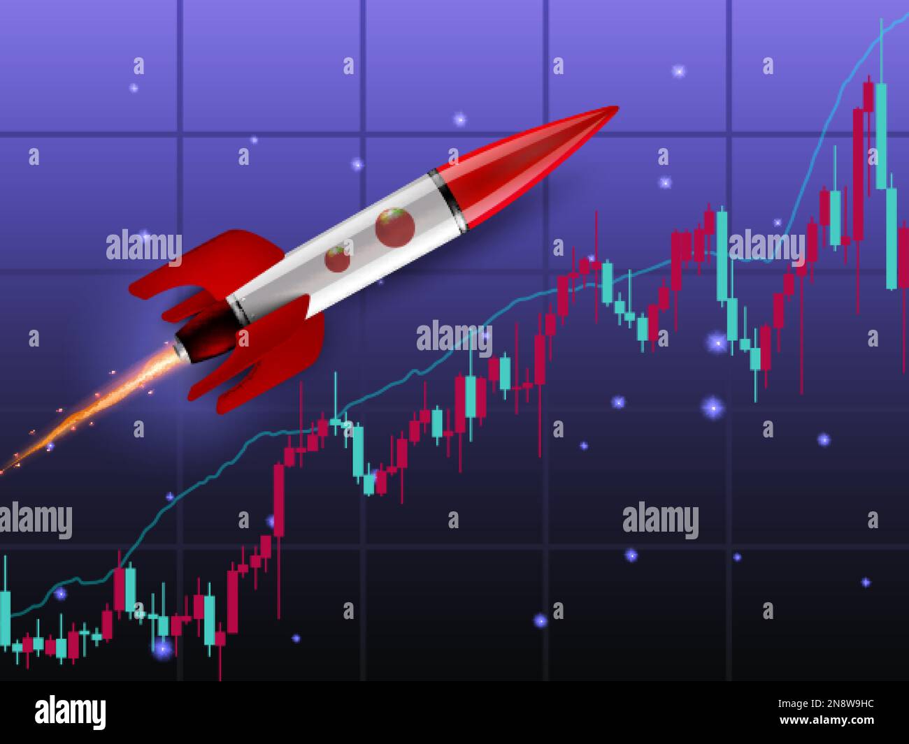 Trading graph rising high with rocket on gradient background with ...