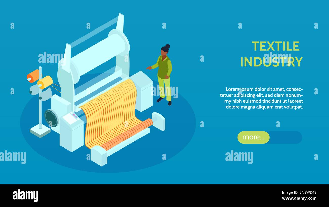 Isometric textile industry horizontal banner with editable text and ...