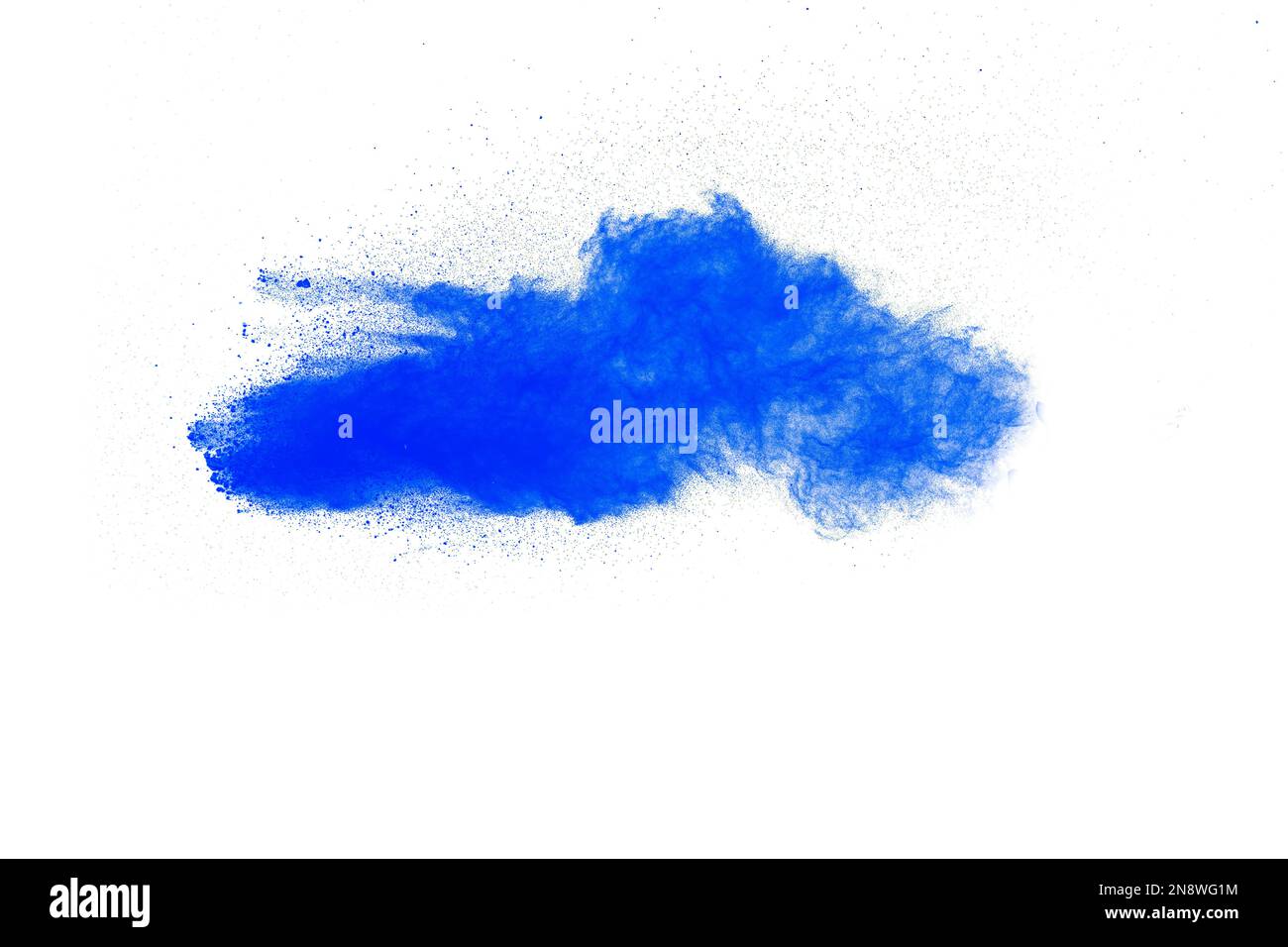 Blue color dust particles explosion cloud on white background.Color ...