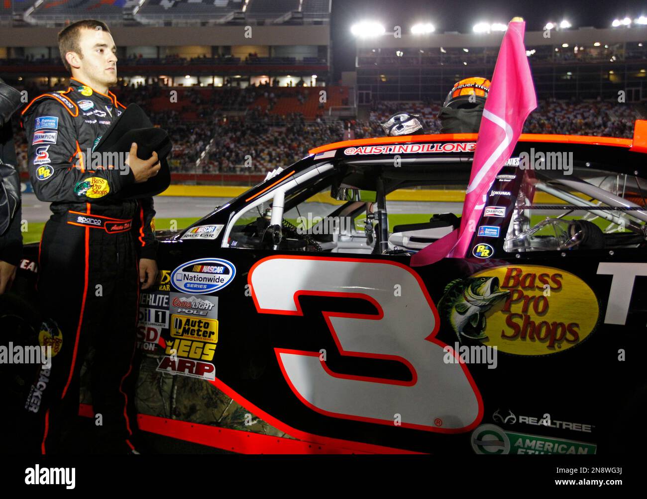 Austin Dillon stands during the national anthem before the NASCAR ...