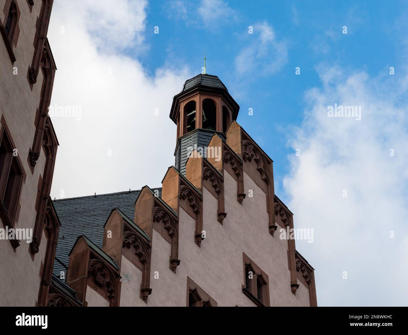 Town hall "Römer" facade detail of the building front. Neo-Gothic ...