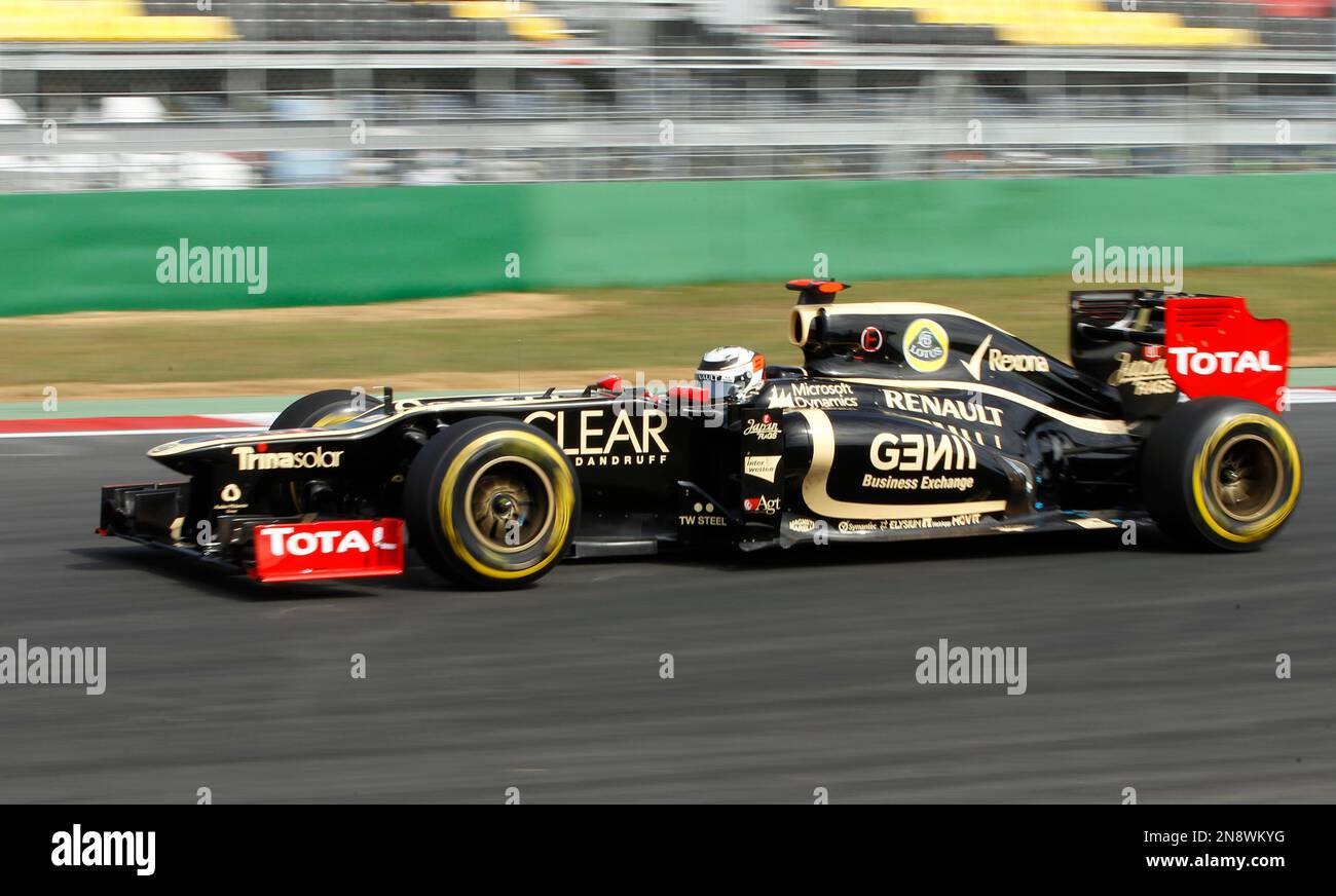 Lotus driver Kimi Raikkonen of Finland steers his car during the first ...