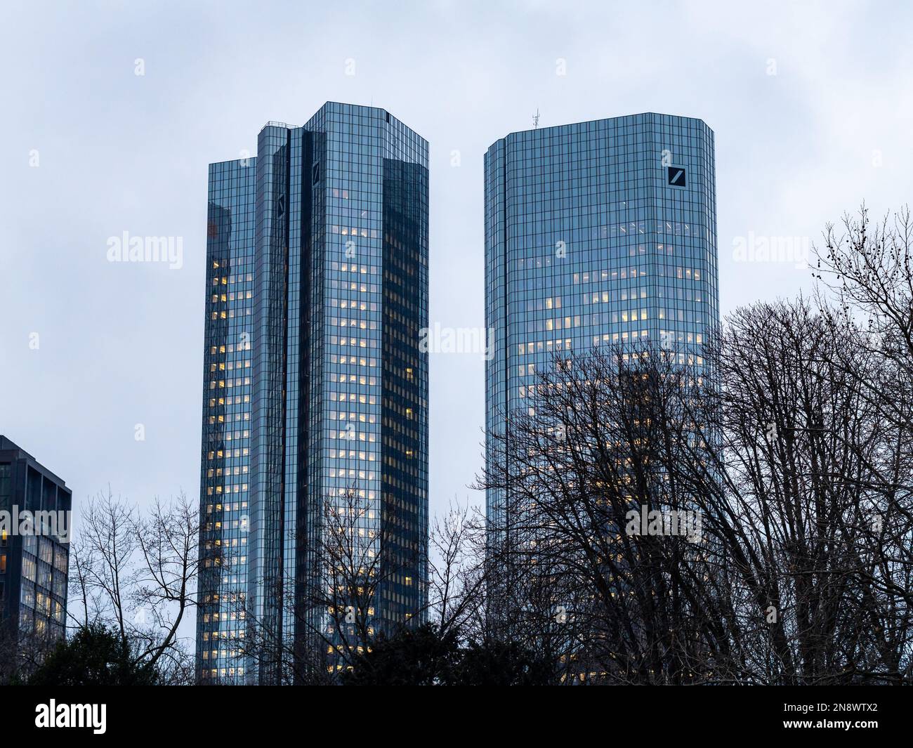 Deutsche Bank Twin Towers in the banking district. Headquarters of the ...