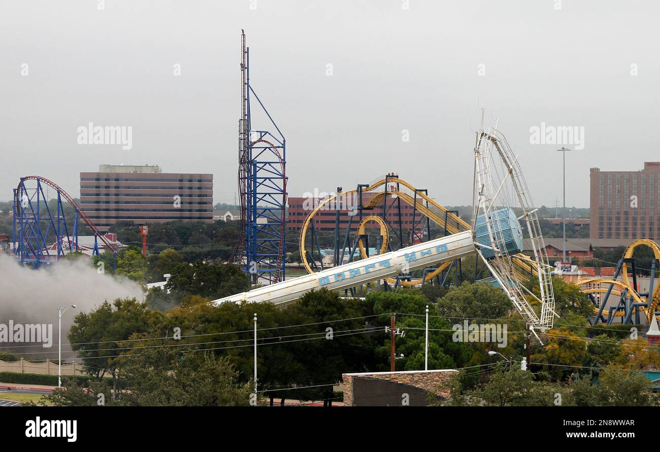 The Texas Chute Out ride falls over as planned during an implosion by ...