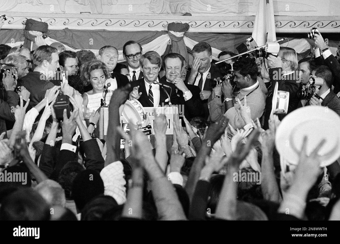 Sen. Robert Kennedy, center, stands with Ethel, left, and Speaker Jesse ...