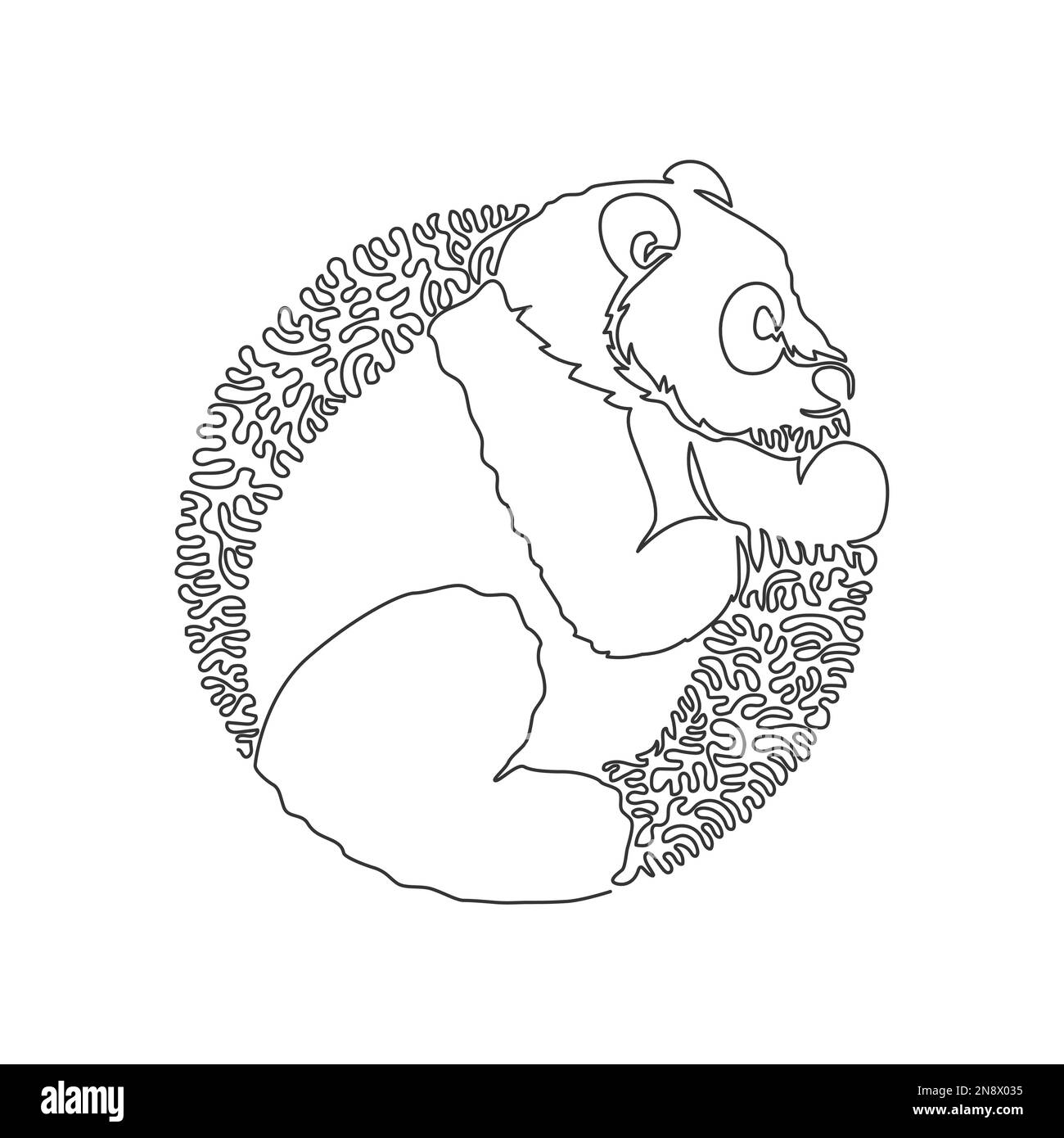 Continuous One Curve Line Drawing Of Funny Giant Panda Abstract Art In Circle Single Line 3500