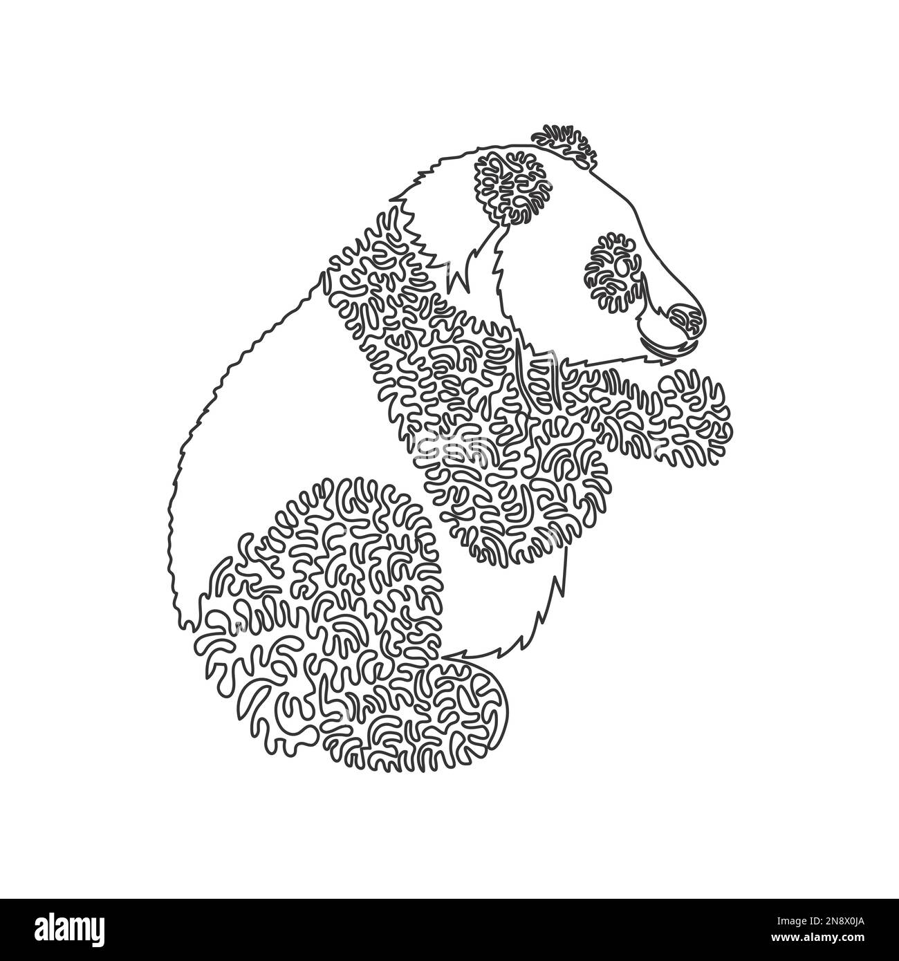 Continuous curve one line drawing of cute panda round black ears ...