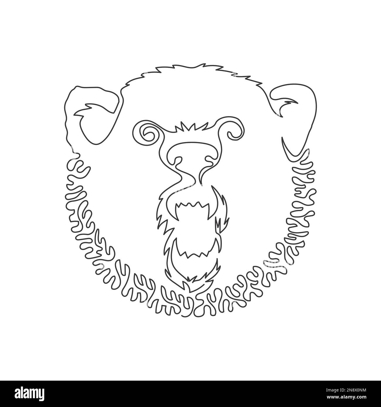Single Swirl Continuous Line Drawing Of Fierce Bear Abstract Art Continuous Line Drawing Design