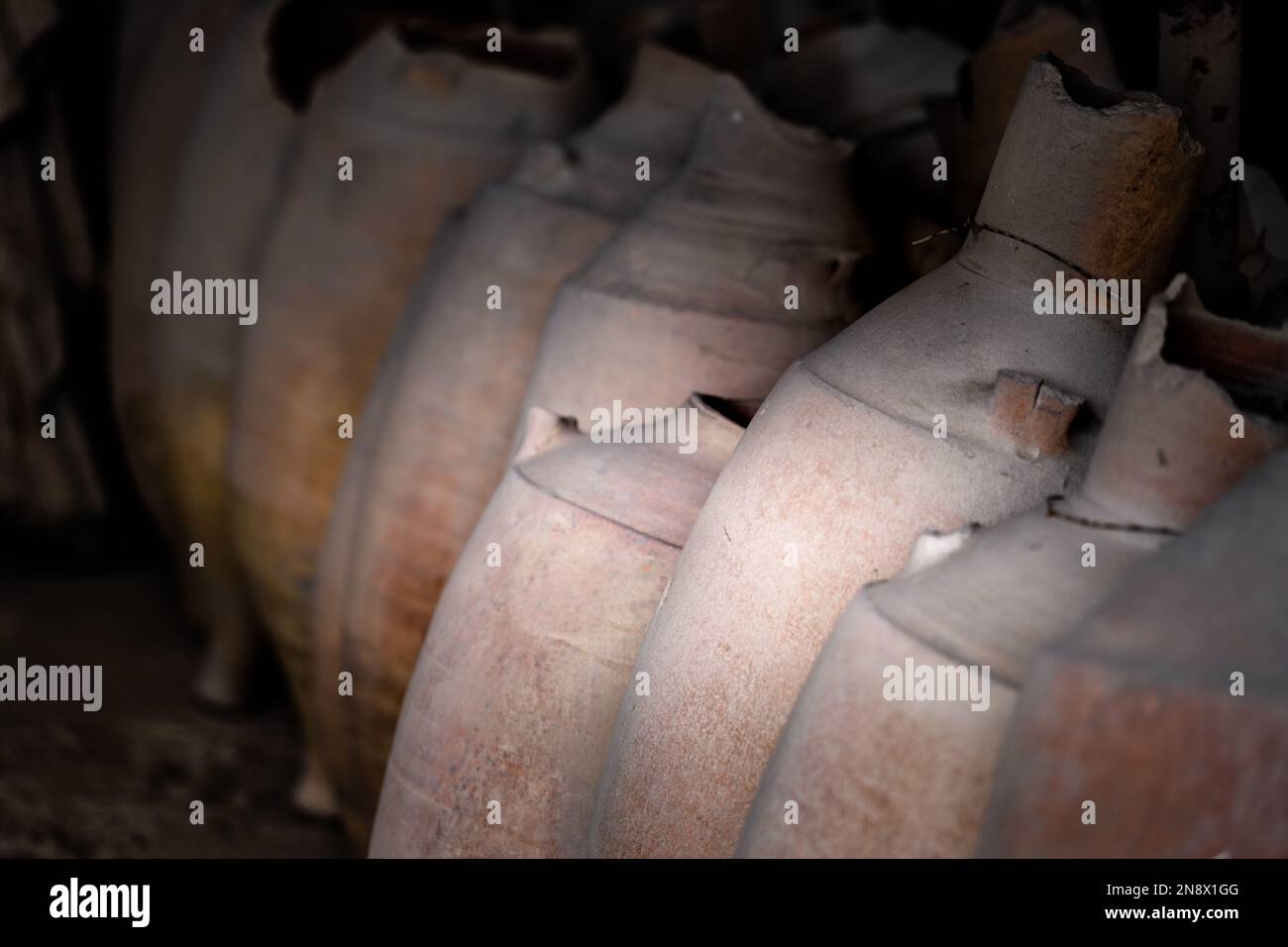 Closup of ancient roman pottery/ceramic containers in Pompeii Stock ...